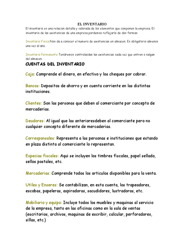 Clasificación de Cuentas de Inventario | PDF | Hipoteca Comercial ...