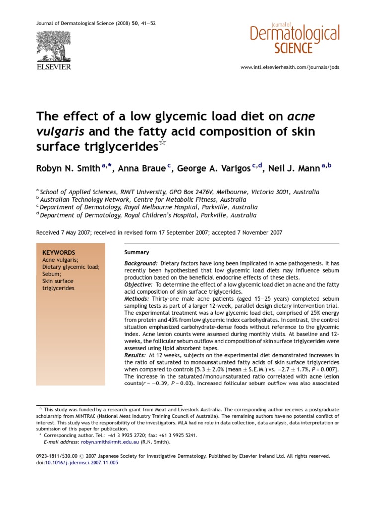 The Effect of A Low Glycemic Load Diet On Acne Vulgaris and The Fatty ...