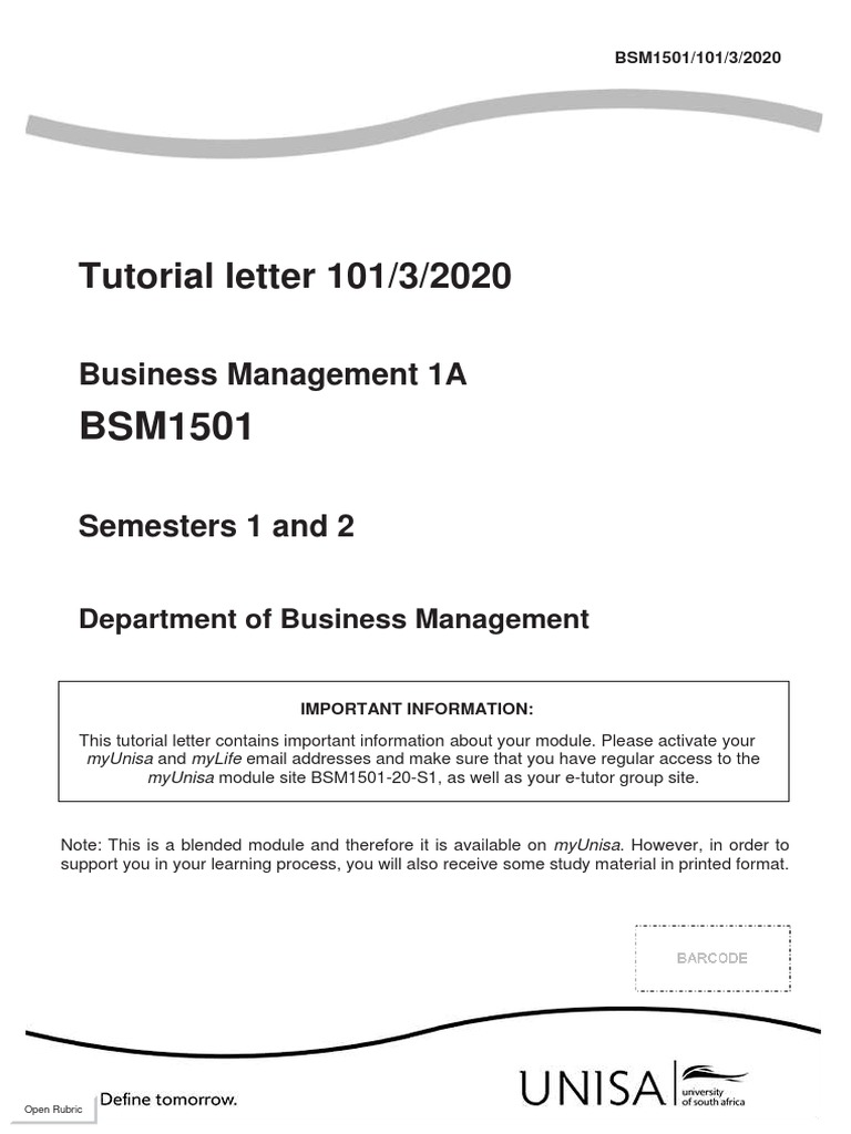 Tutorial Letter 101/3/2020: Business Management 1A | PDF ...