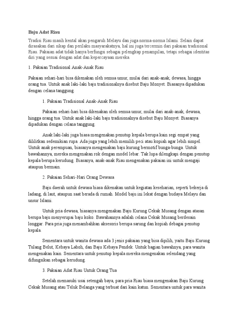 Baju Adat Riau | PDF