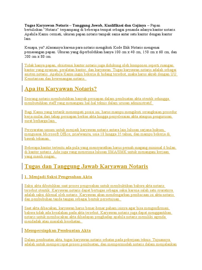 Referensi Tugas Karyawan Notaris | PDF