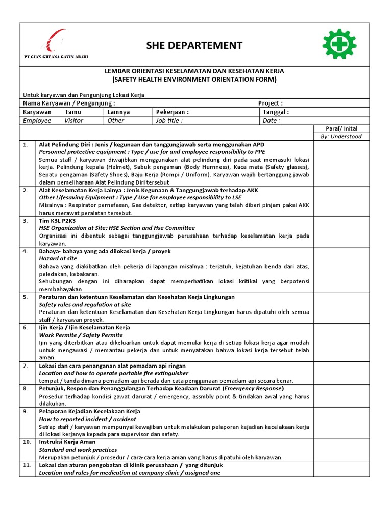 Safety Induction Form Edit | PDF