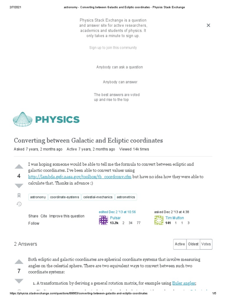 Astronomy - Converting Between Galactic and Ecliptic Coordinates ...