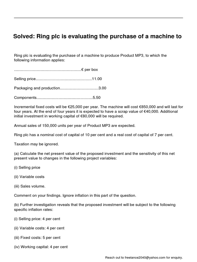 Ring PLC Is Evaluating The Purchase of A Machine To | PDF