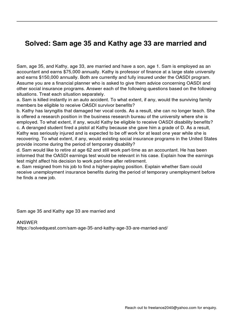 Sam Age 35 and Kathy Age 33 Are Married and | PDF | Social Security ...