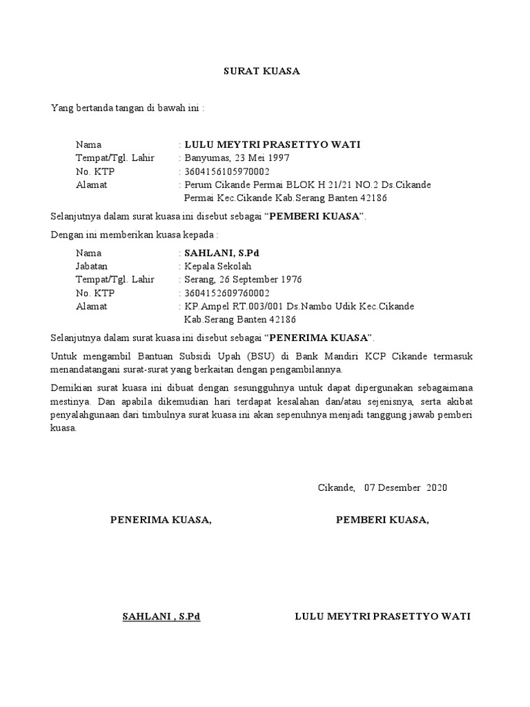 Surat Kuasa Bsu | PDF