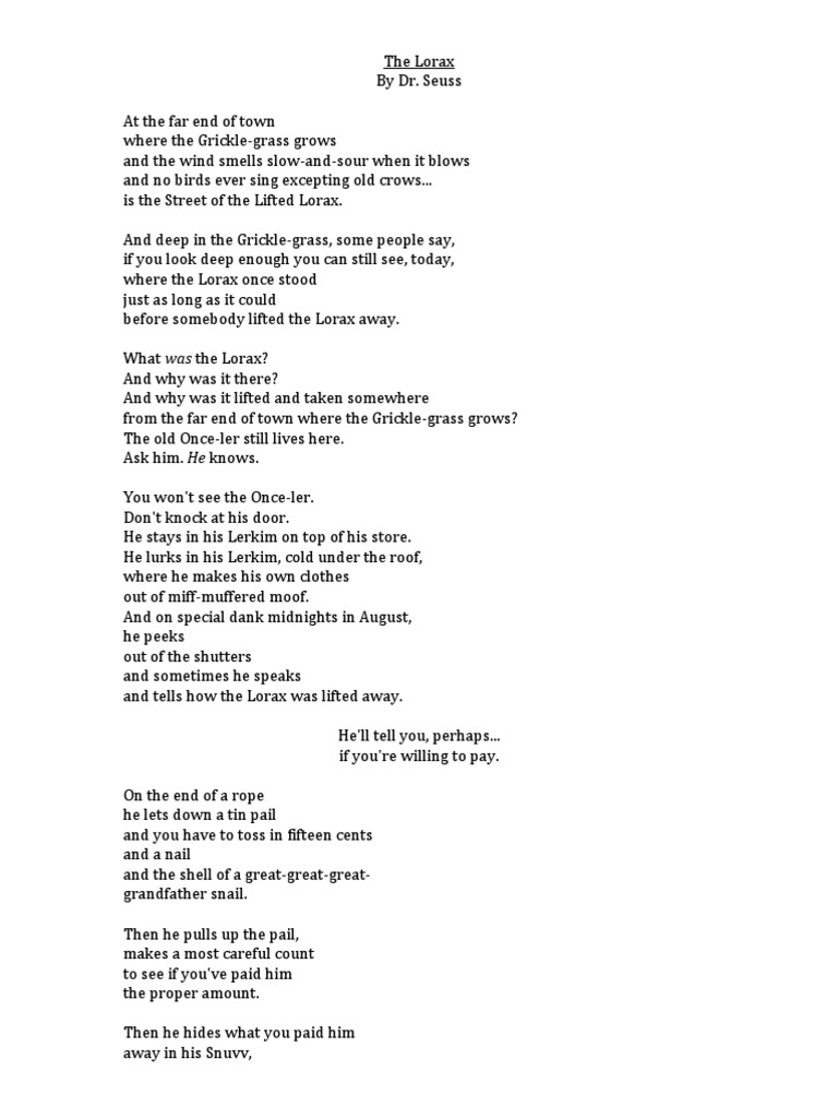 The Lorax | PDF | Dr. Seuss