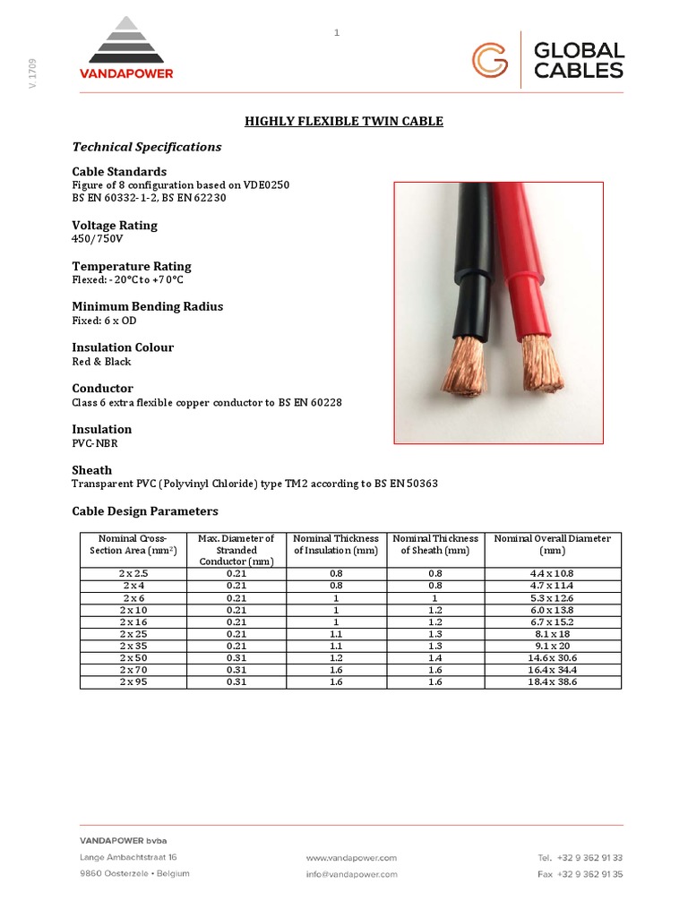 Highly Flexible Twin Cable Specs | PDF | Electrical Conductor ...