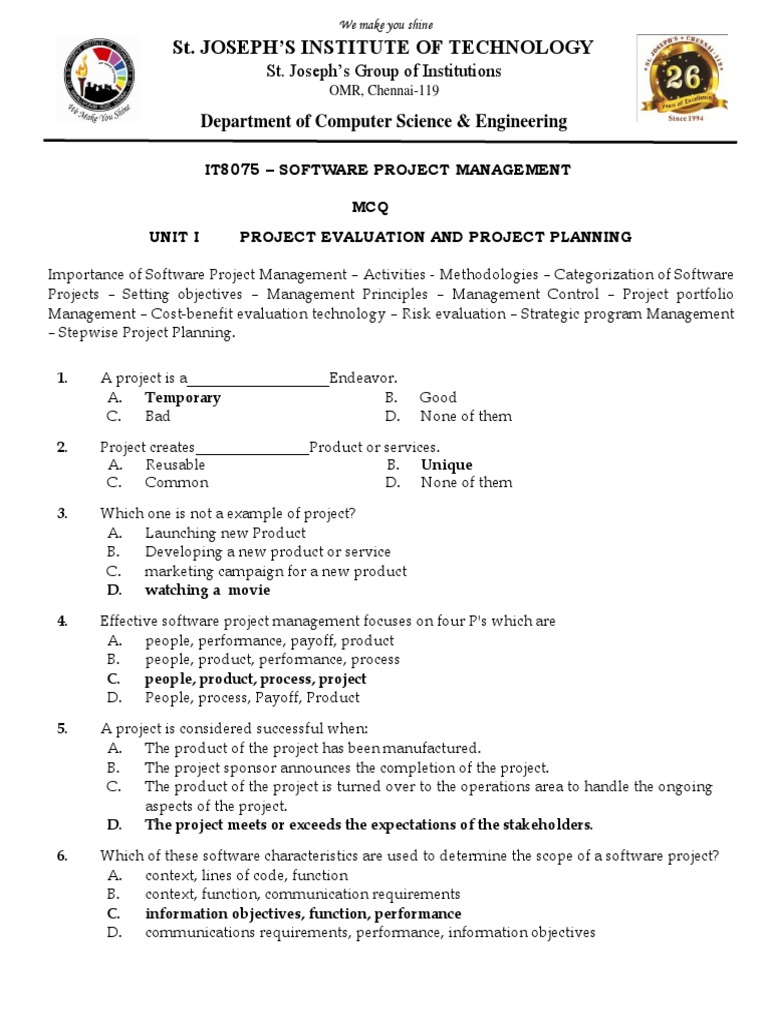 SPM MCQ | PDF | Project Management | Software Development Process