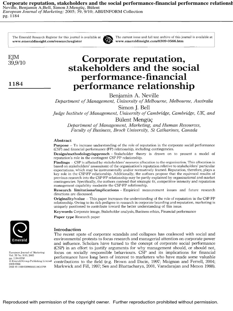 Corporate Reputation, Stakehol | PDF | Law