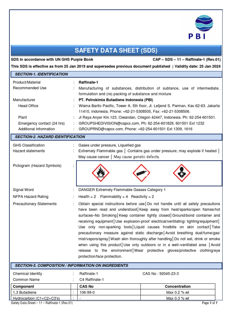 Raffinate-1 Safety Data Sheet (SDS) | PDF | Dangerous Goods | Toxicity
