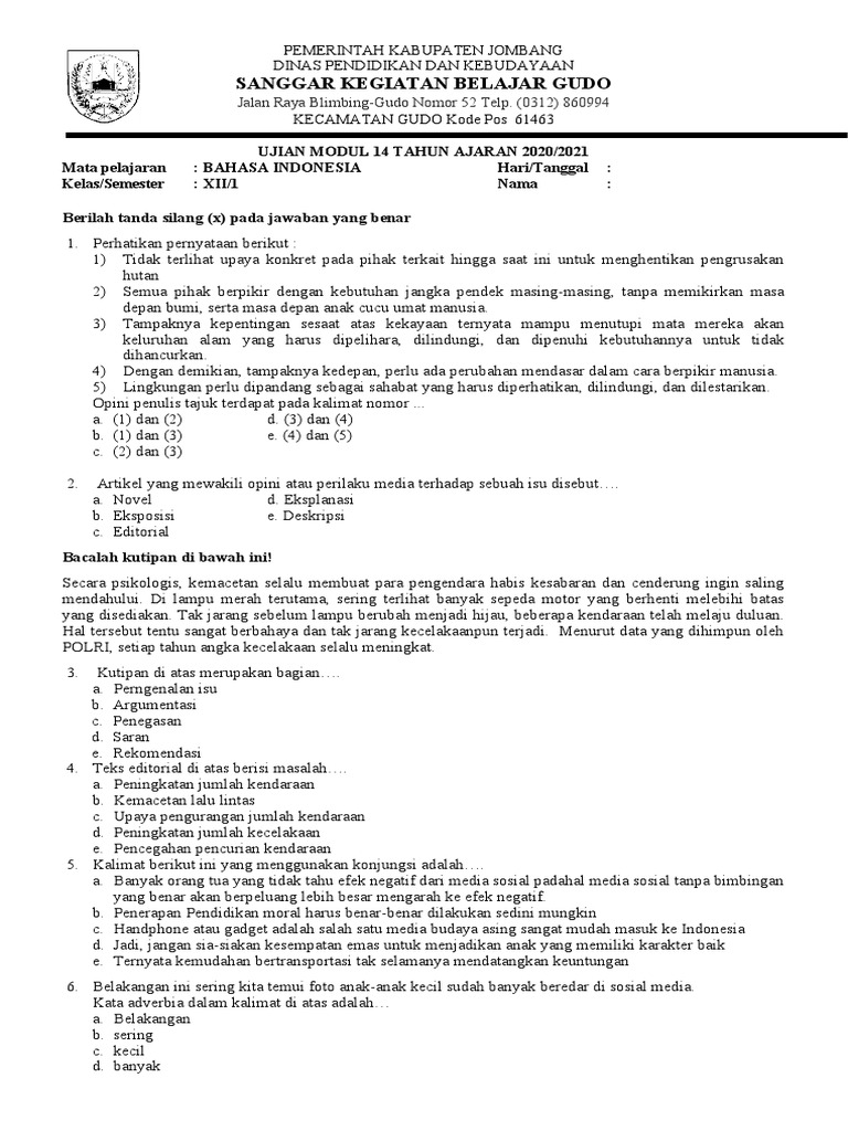 Soal TEKS Editorial | PDF | Kajian Bahasa Asing