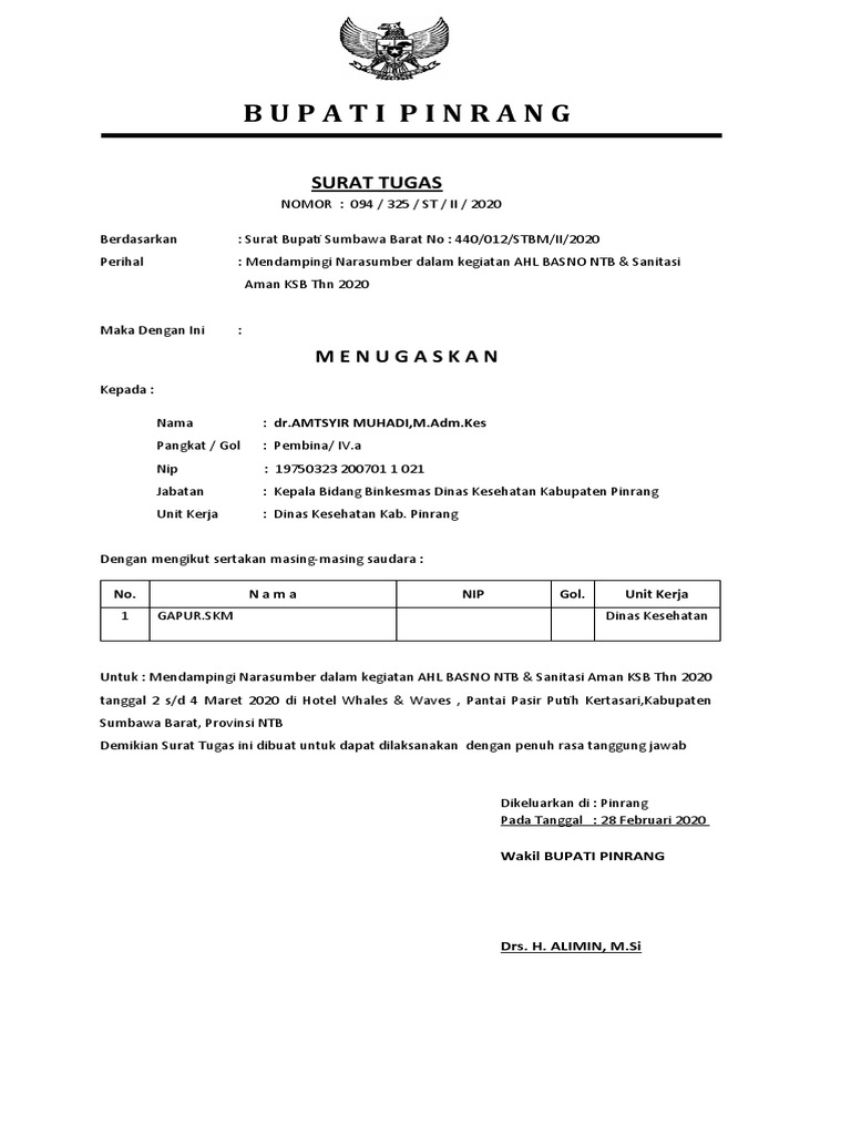 Surat Tugas Kop Bupati | PDF