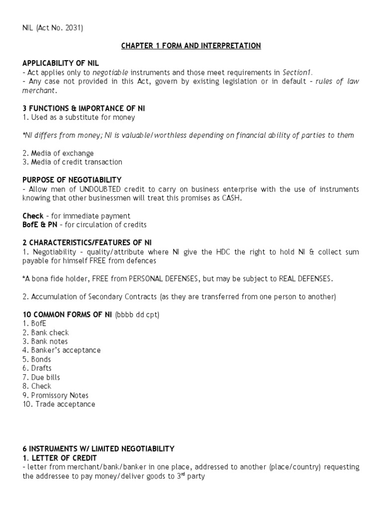 An Analysis of the Key Concepts and Provisions of Negotiable Instruments Law | PDF | Negotiable ...