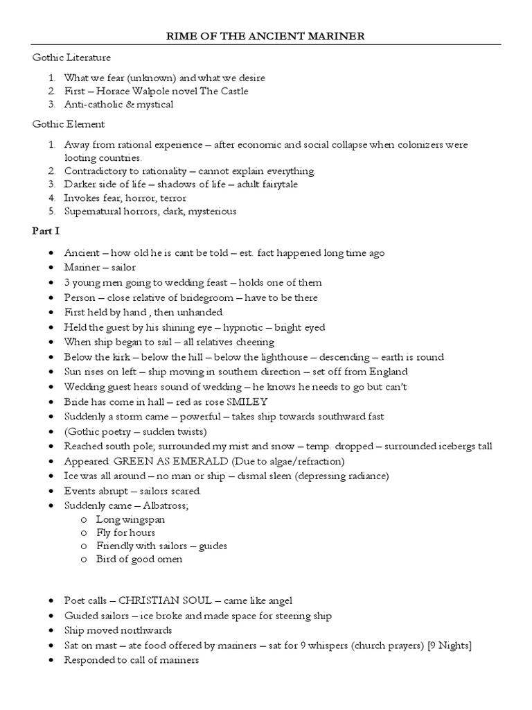 RIME OF THE ANCIENT MARINER - Notes | PDF | Gothic Fiction