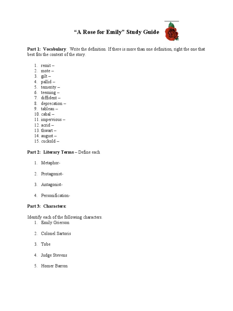 A Rose For Emily Study Guide | PDF