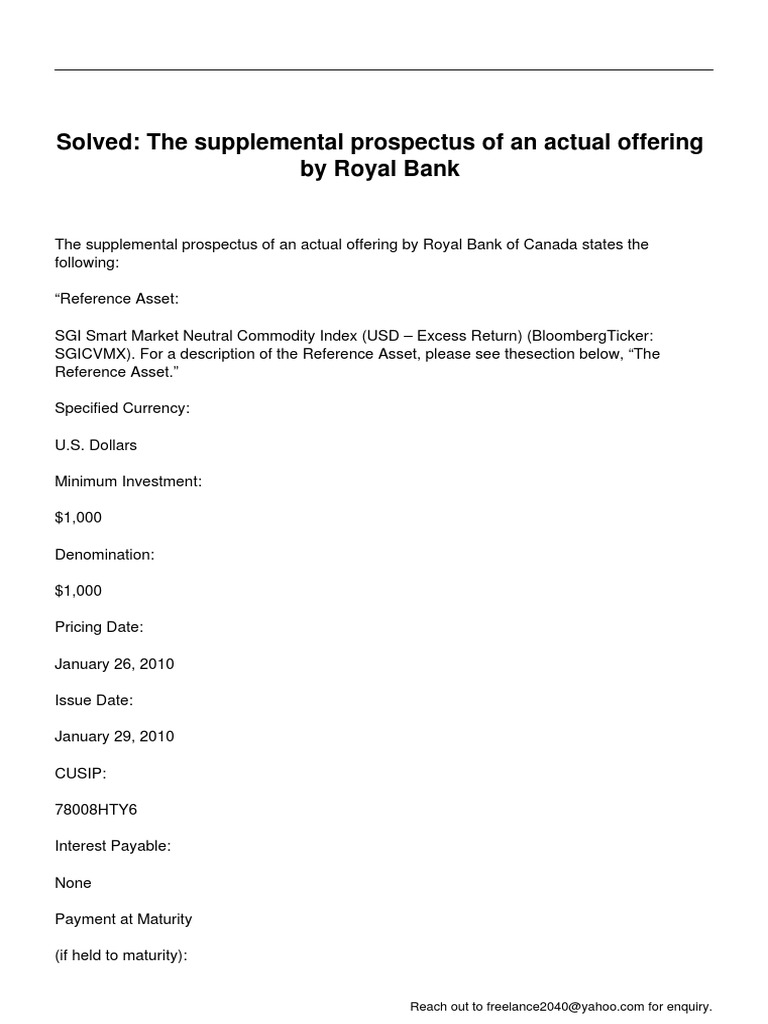 The Supplemental Prospectus of An Actual Offering by Royal Bank | PDF ...