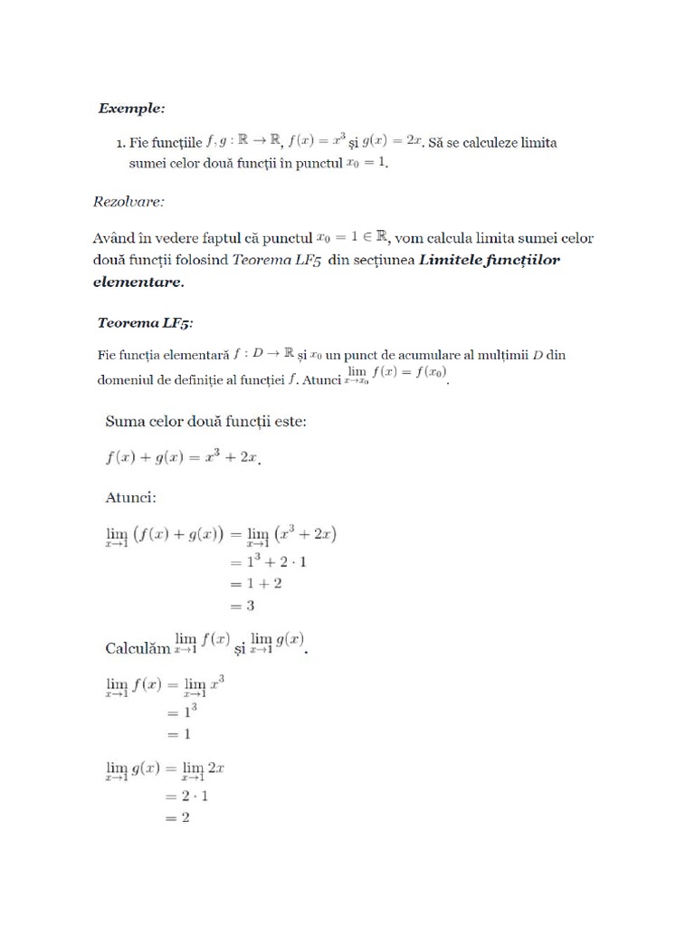 Operatii Cu Limite de Functii-Exercitii | PDF