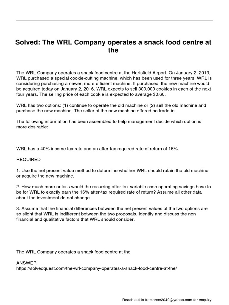 The WRL Company Operates A Snack Food Centre at The | PDF | Option ...