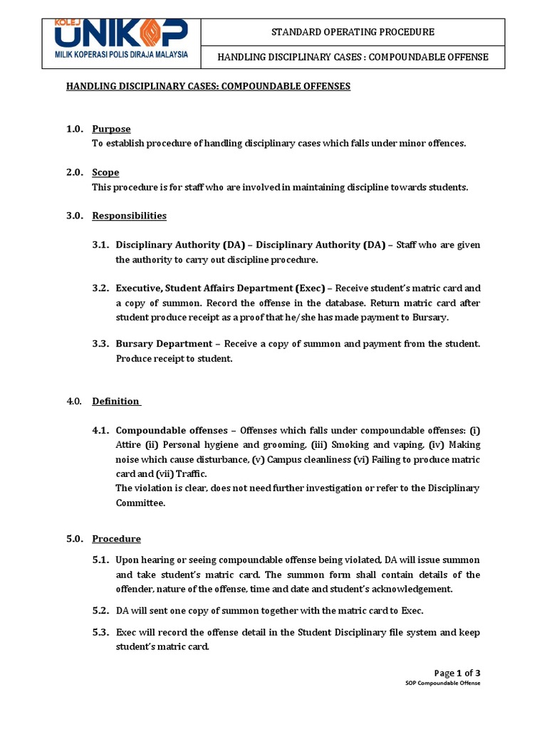 SOP - Discipline For Compoundable Offences | PDF | Criminal Law ...