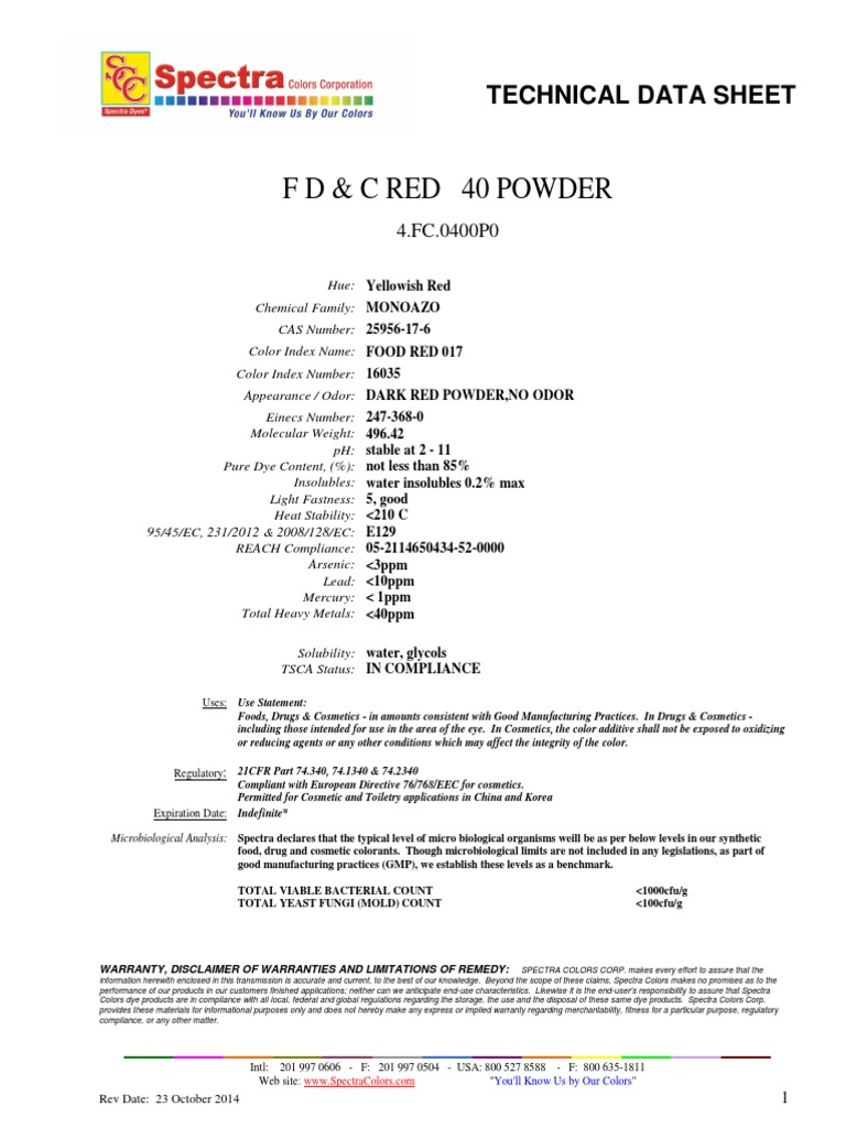 F D & C Red 40 Powder: Technical Data Sheet | Download Free PDF ...
