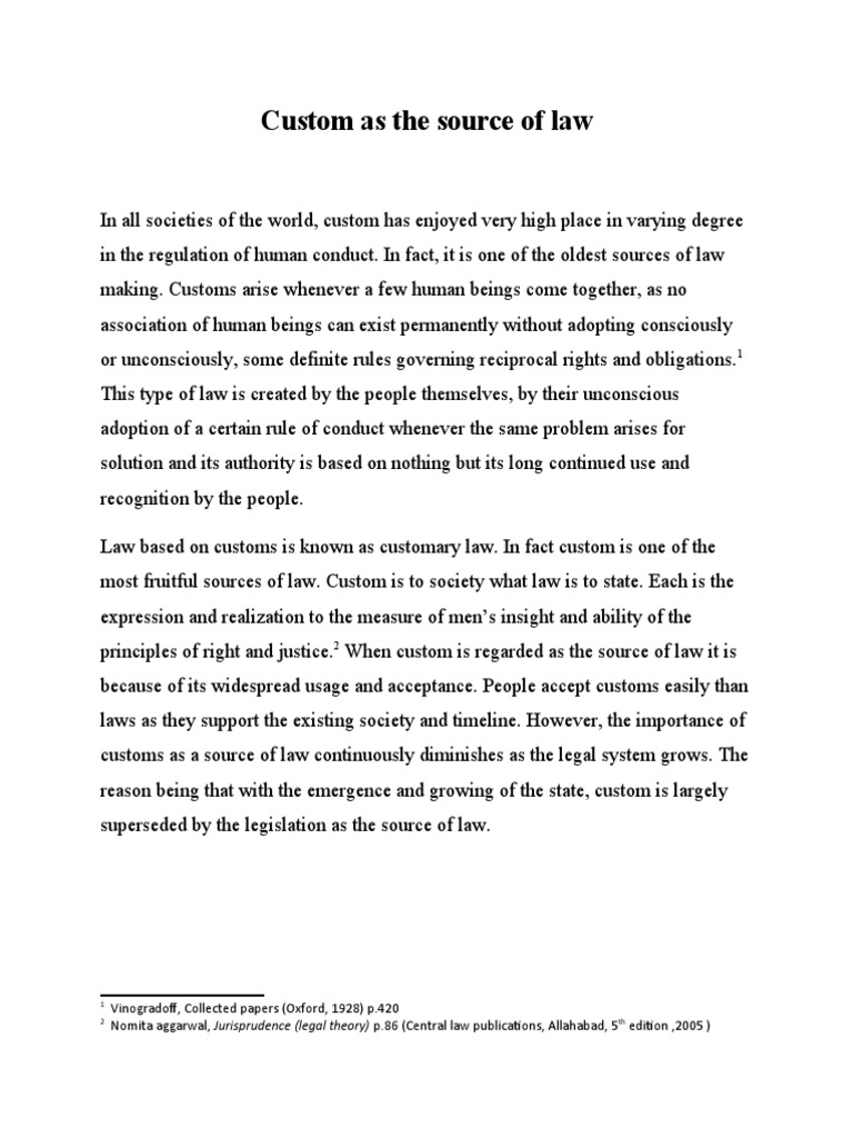 Custom As The Source of Law | PDF | Sources Of Law | Jurisprudence