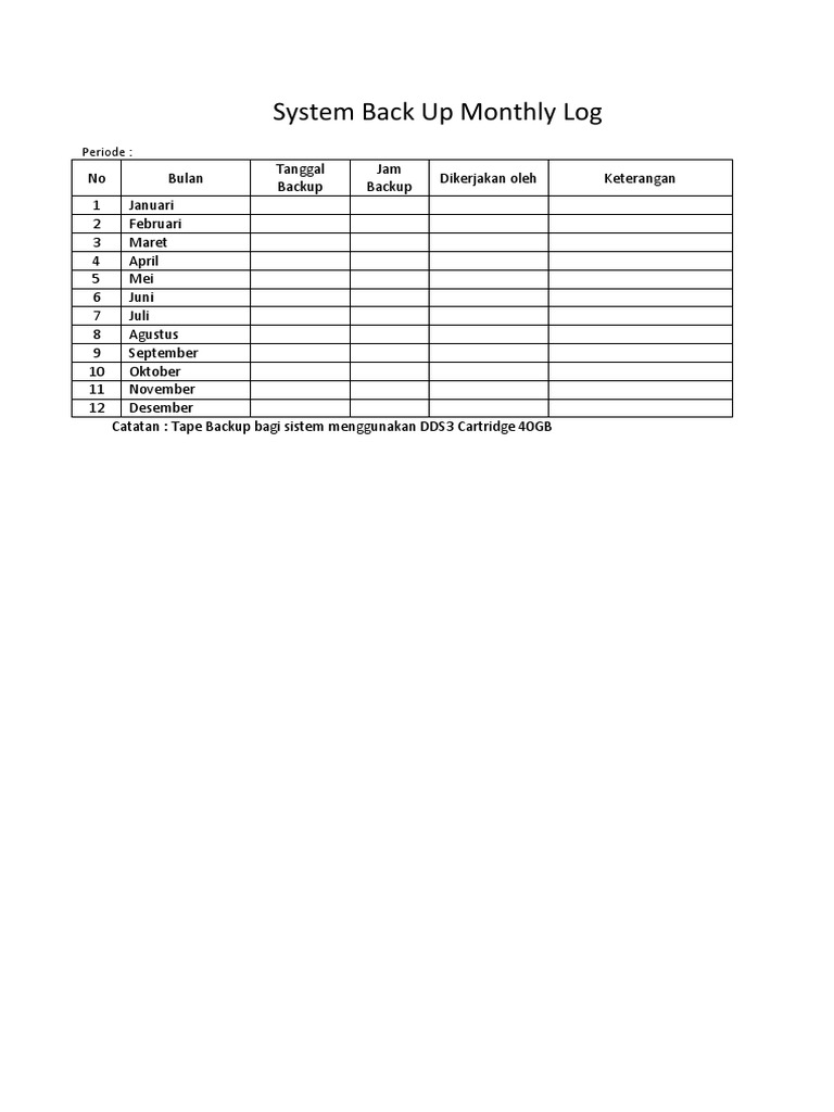 Form System Back Up Monthly Log | PDF