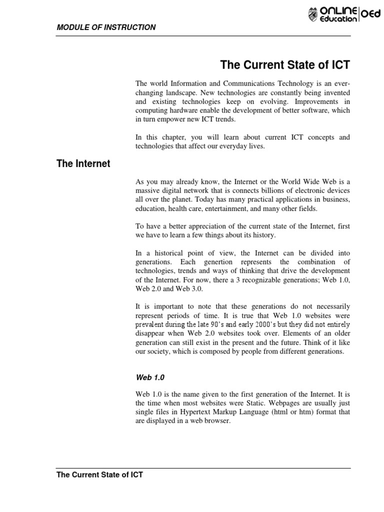 Week 001-Module Current State of ICT | PDF | Websites | World Wide Web