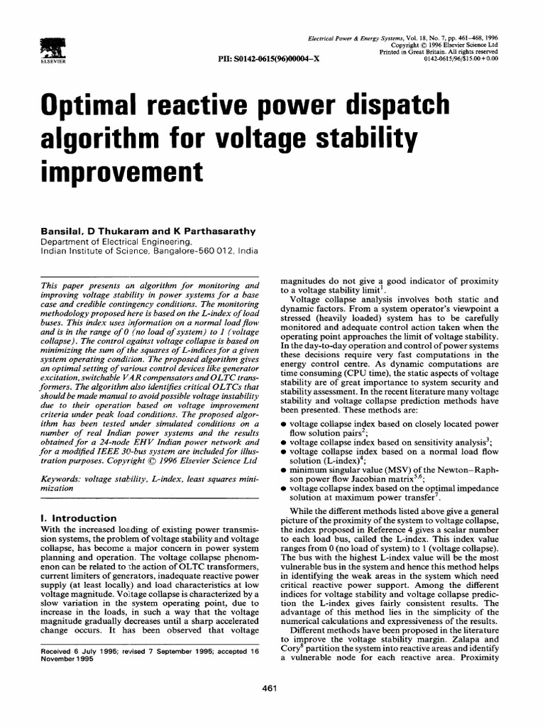 Optimal Reactive Power Dispatch Algorithm For Voltage Stability | PDF ...