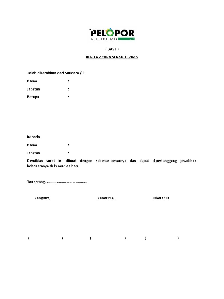 FORMULIR Berita Acara Serah Terima | PDF