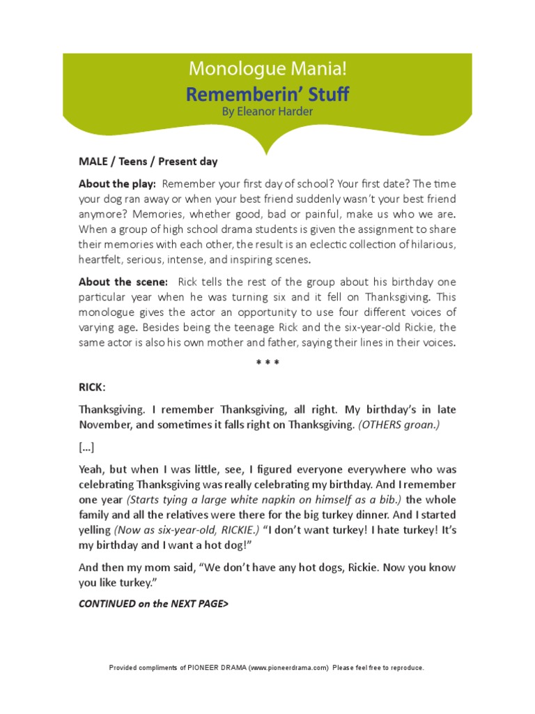 Thanksgiving Birthday Monologue | PDF