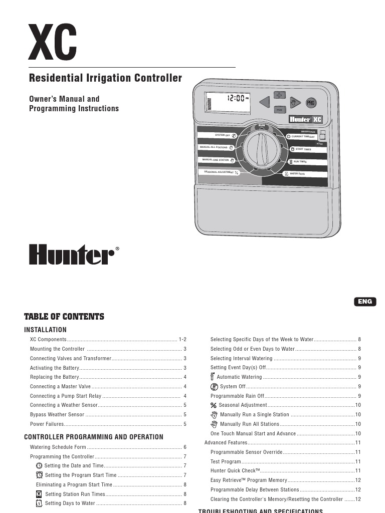 Residential Irrigation Controller: Owner's Manual and Programming ...