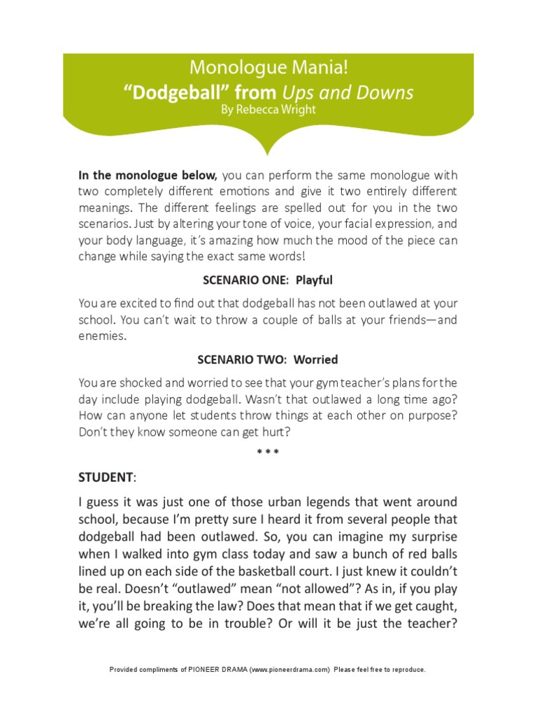 "Dodgeball" From Ups and Downs: Monologue Mania! | PDF