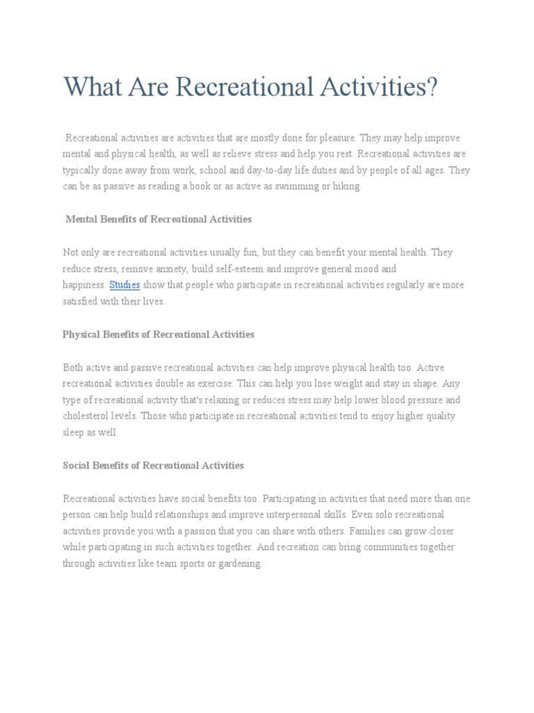 What Are Recreational Activities? | PDF | Recreation | Mental Health