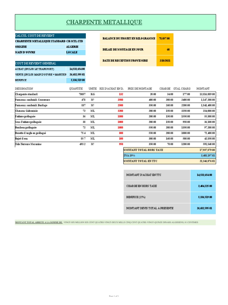 Devis Charpente Metallique | PDF