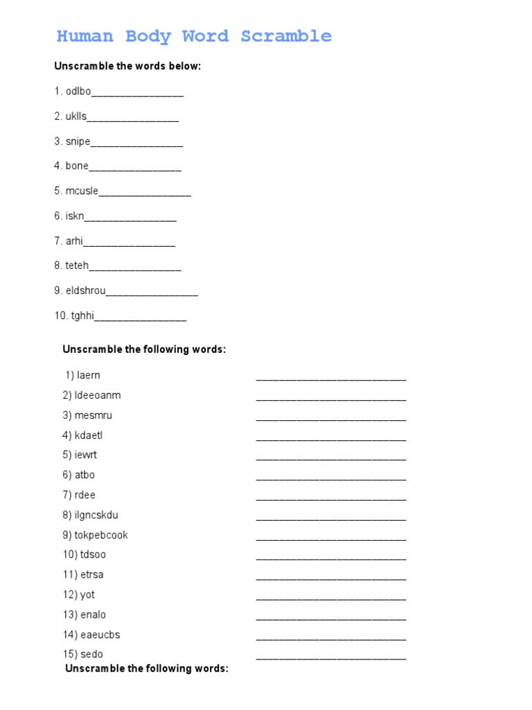 Human Body Word Scramble Activity | PDF