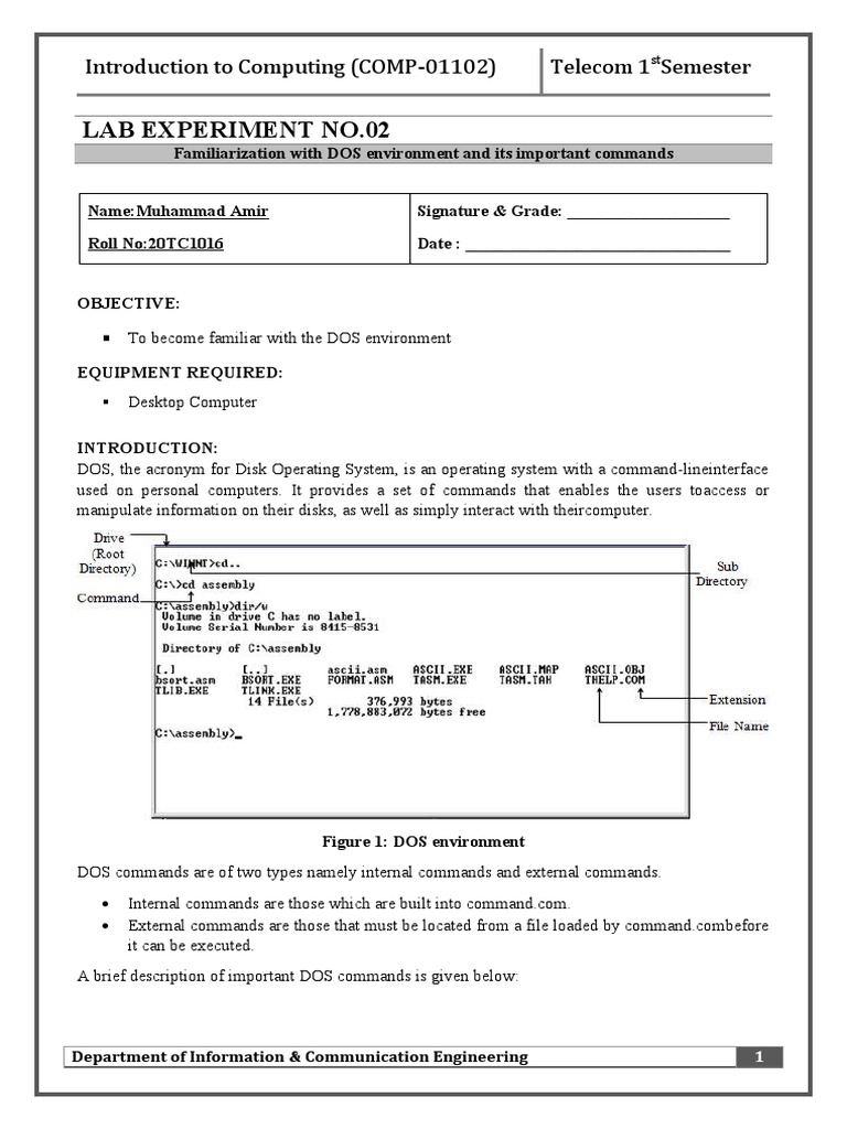Lab Experiment No.02: Introduction To Computing (COMP-01102) Telecom 1 ...