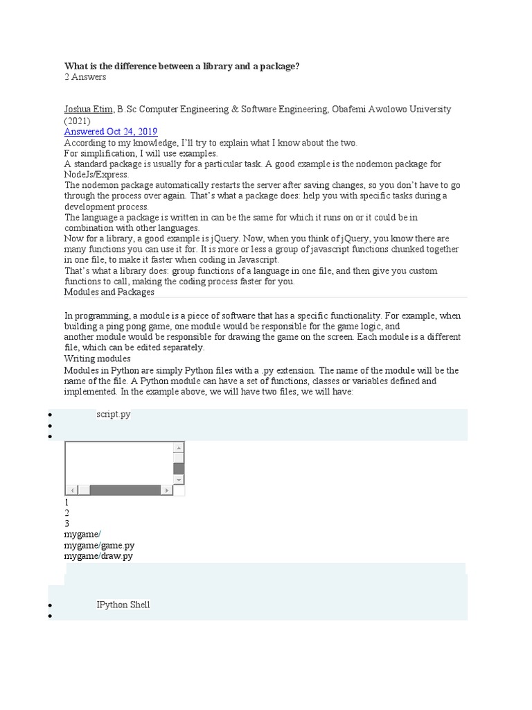 What Is The Difference Between A Library and A Package | PDF | Modular Programming | Namespace