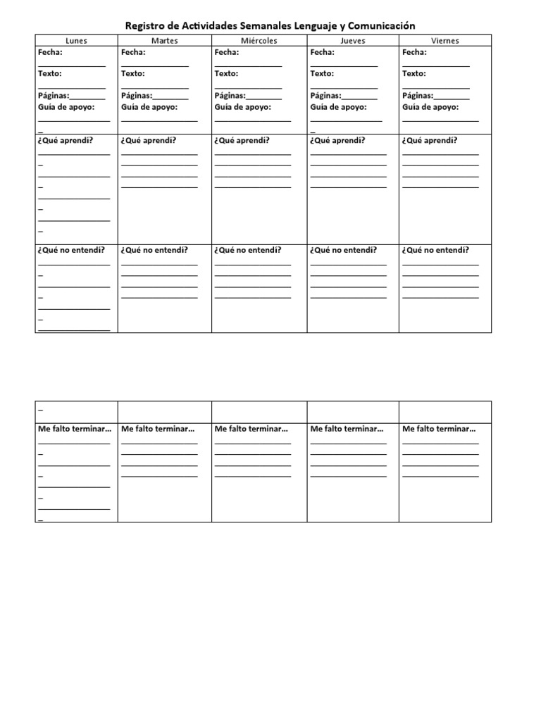 Registro de Actividades Semanales Lenguaje | PDF