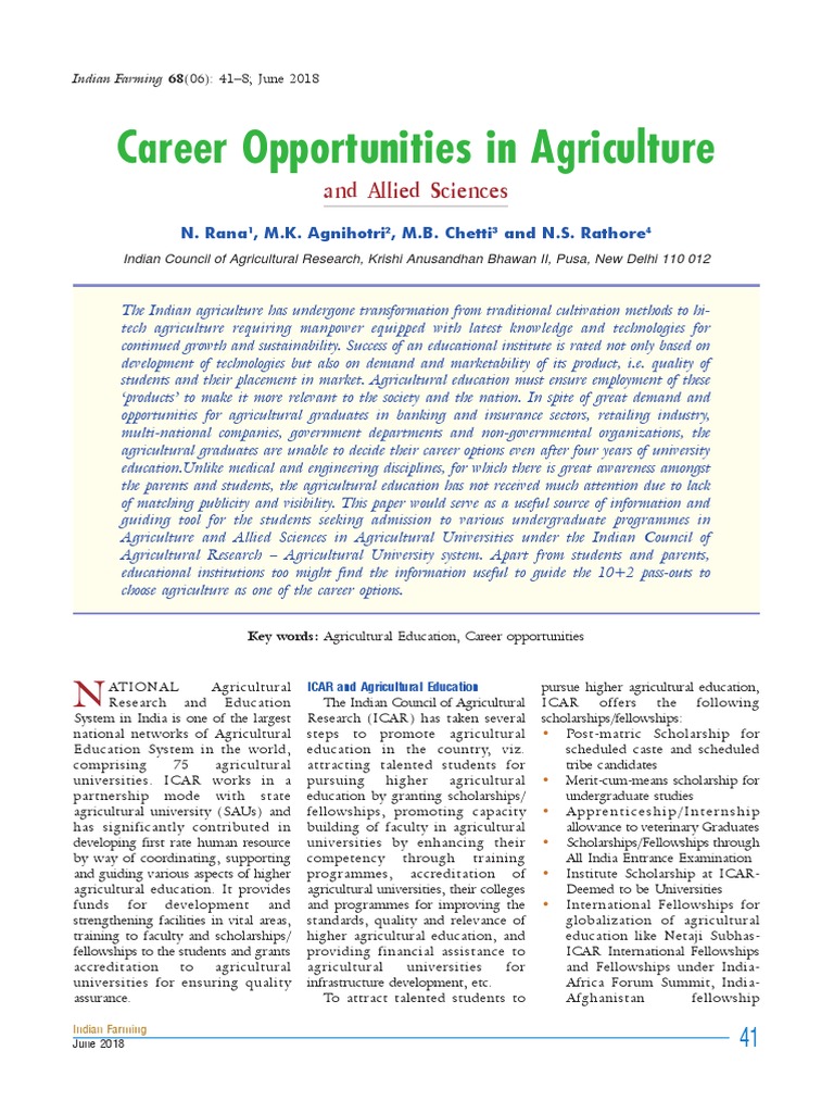 Career Opportunities in Agriculture | PDF | Academic Degree | Agriculture