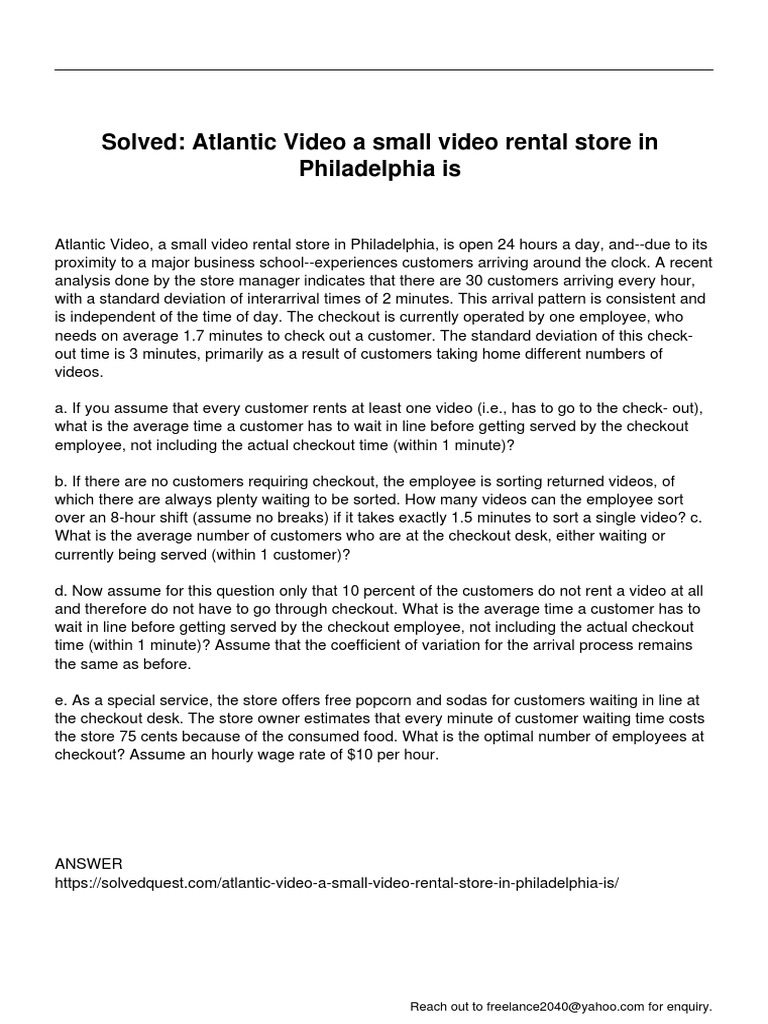 Atlantic Video Checkout Analysis | PDF | Finance & Money Management