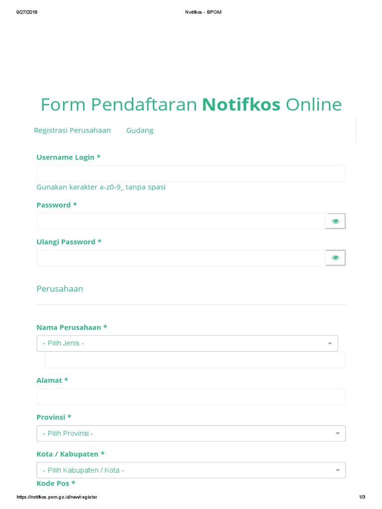 Form Pendaftaran Notifkos Online - BPOM | PDF
