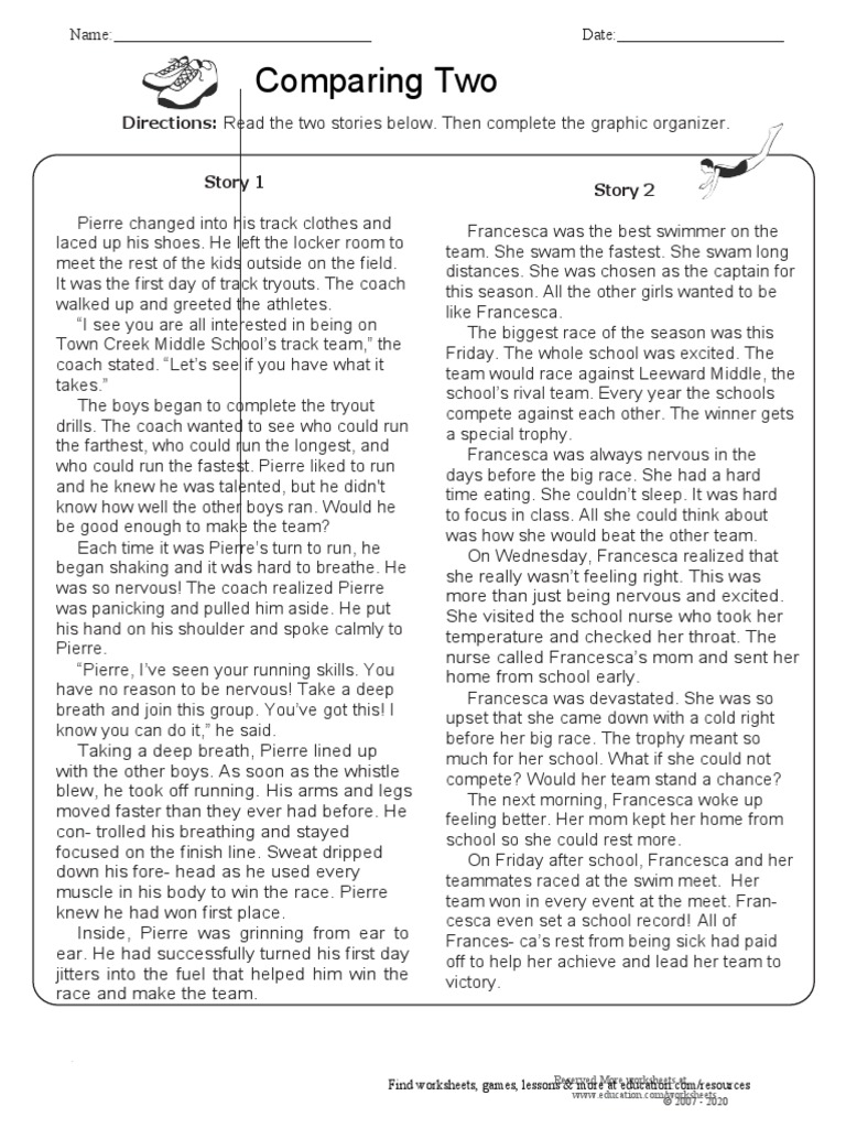 Comparing Two Stories: Directions: Read The Two Stories Below. Then ...