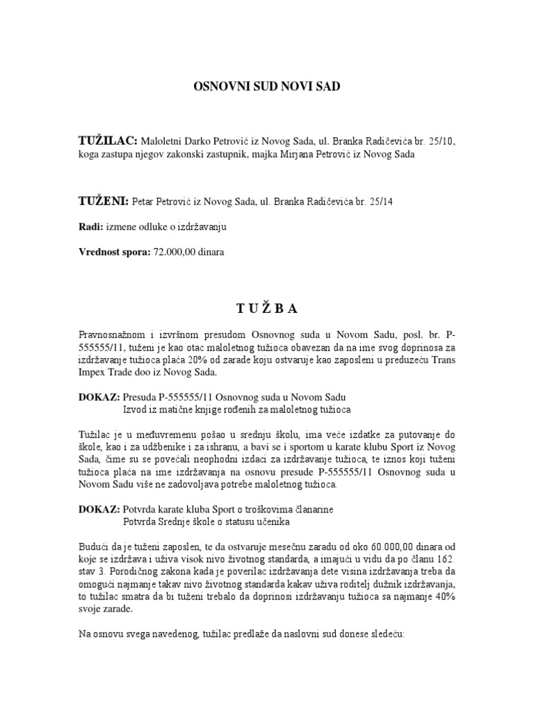 Primer Tu - Be Za Izmenu Visine Izdr - Avanja | PDF