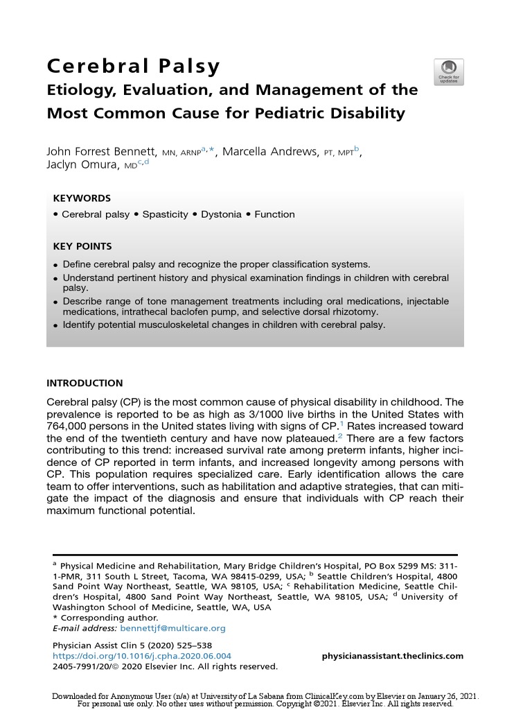 Cerebral Palsy Etiology, Evaluation, and Management of The Most Common ...