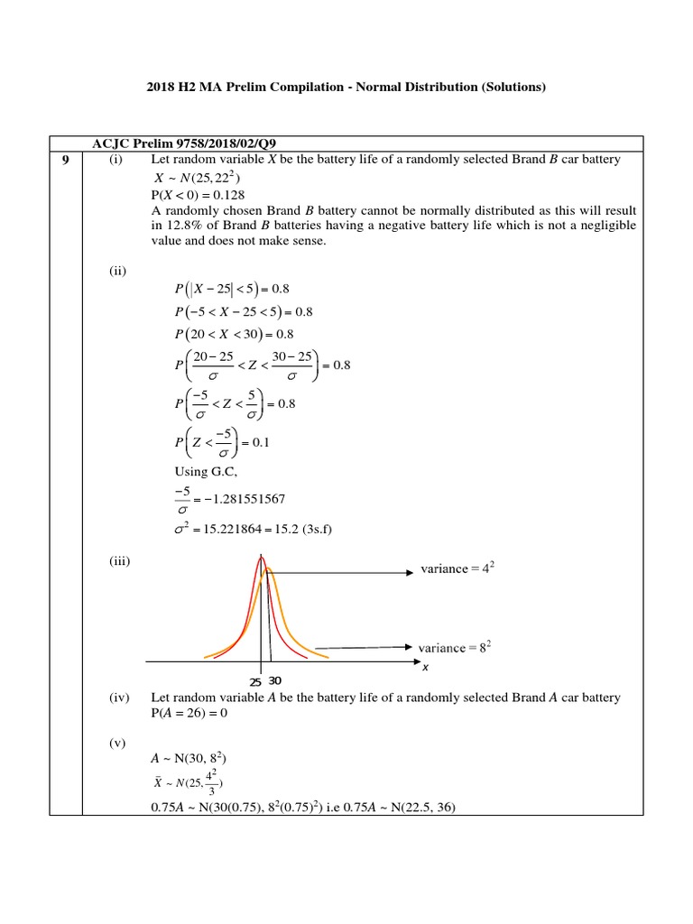 2018 H2 Prelim Compilation (Normal Distribution) SOLUTIONS | PDF | Normal Distribution ...
