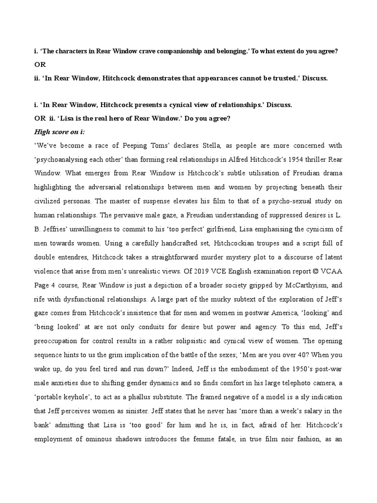 I. OR Ii. in Rear Window, Hitchcock Demonstrates That Appearances ...