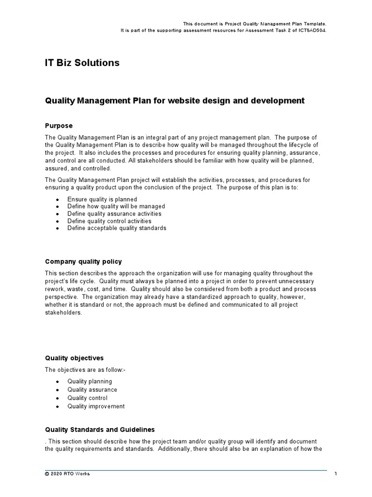 Updated Quality Management Plan | PDF | Quality Management | Quality ...