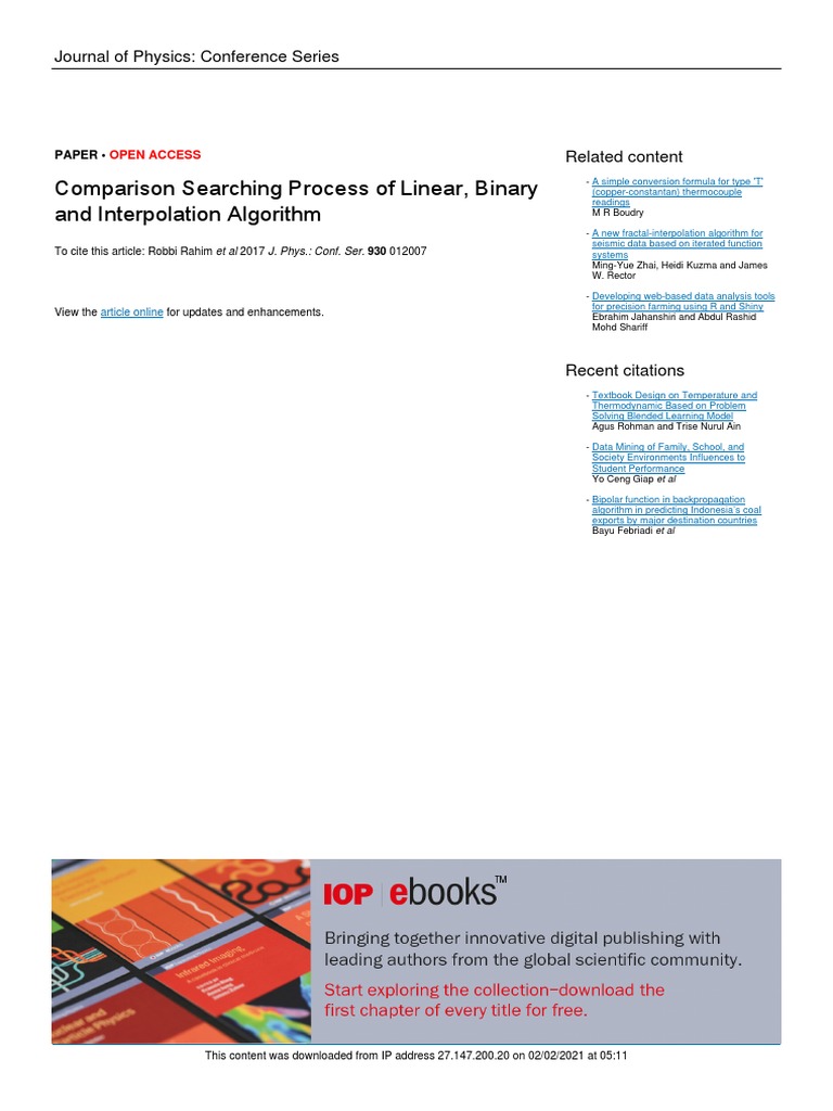 Comparison Searching Process of Linear, Binary and Interpolation ... Comparison Searching Process of Linear, Binary and Interpolation ...