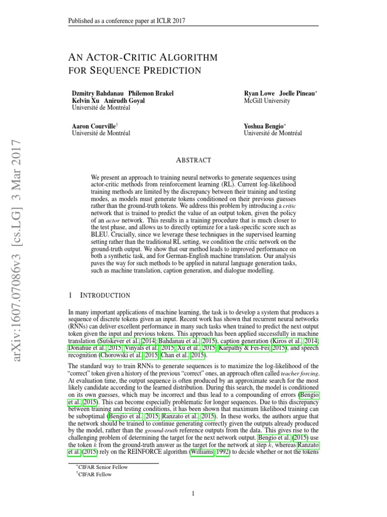 An Actor-Critic Algorithm | PDF | Variance | Statistical Inference